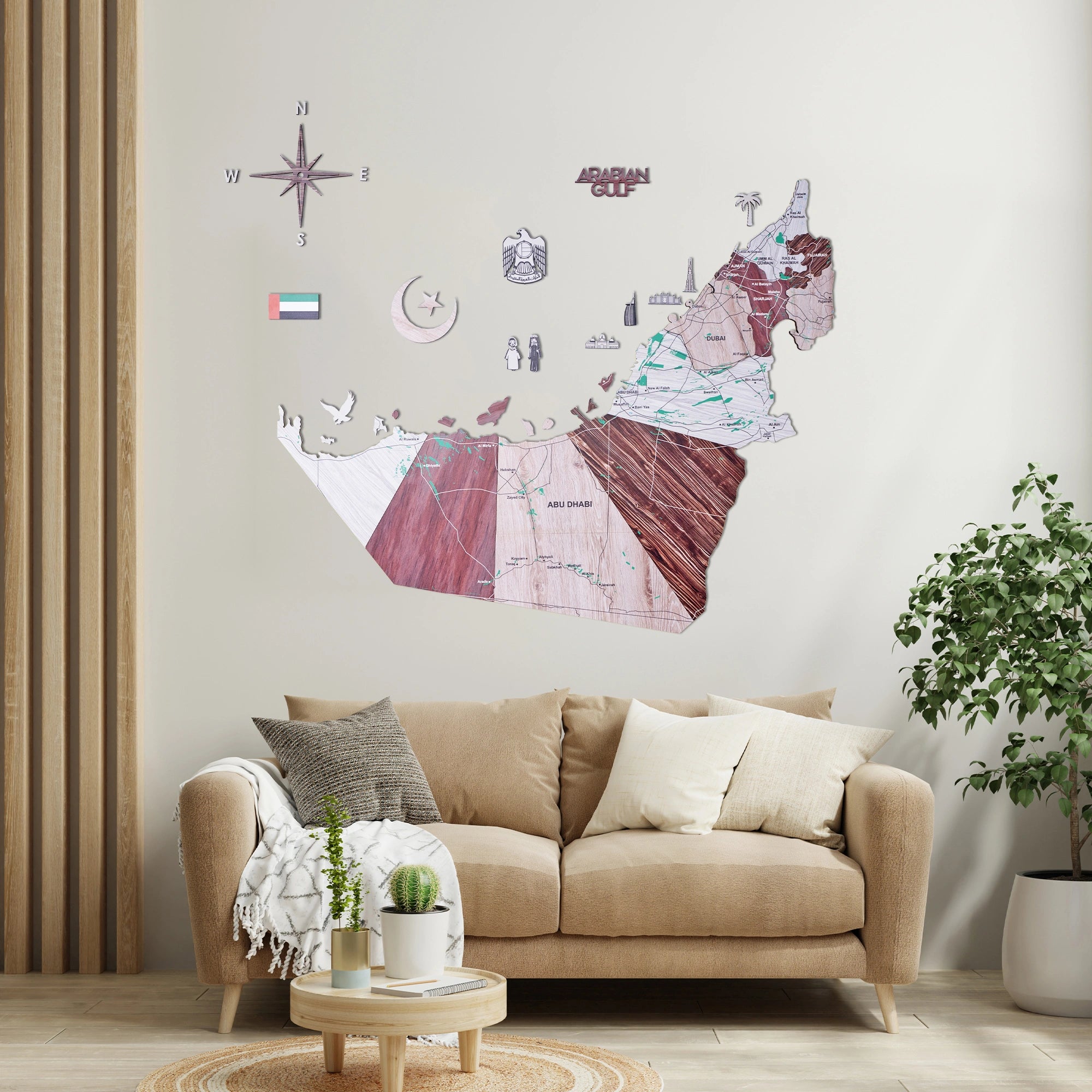 3D Wooden UAE Map Cappuccino - Elegant Wall Art for UAE Day – Decor Souq