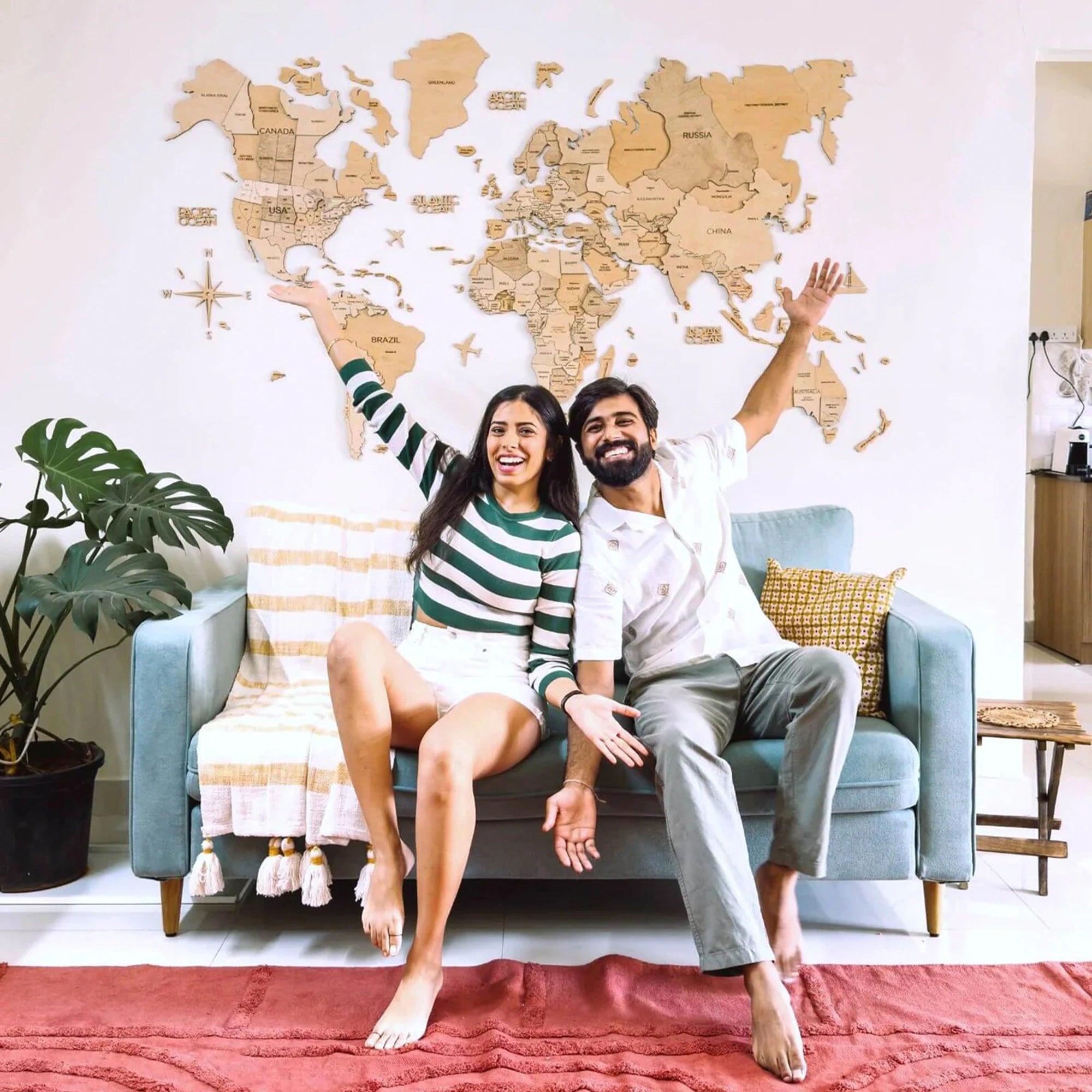 3D Wooden World Map - Light | Natural Wood Wall Décor for GCC – Decor Souq