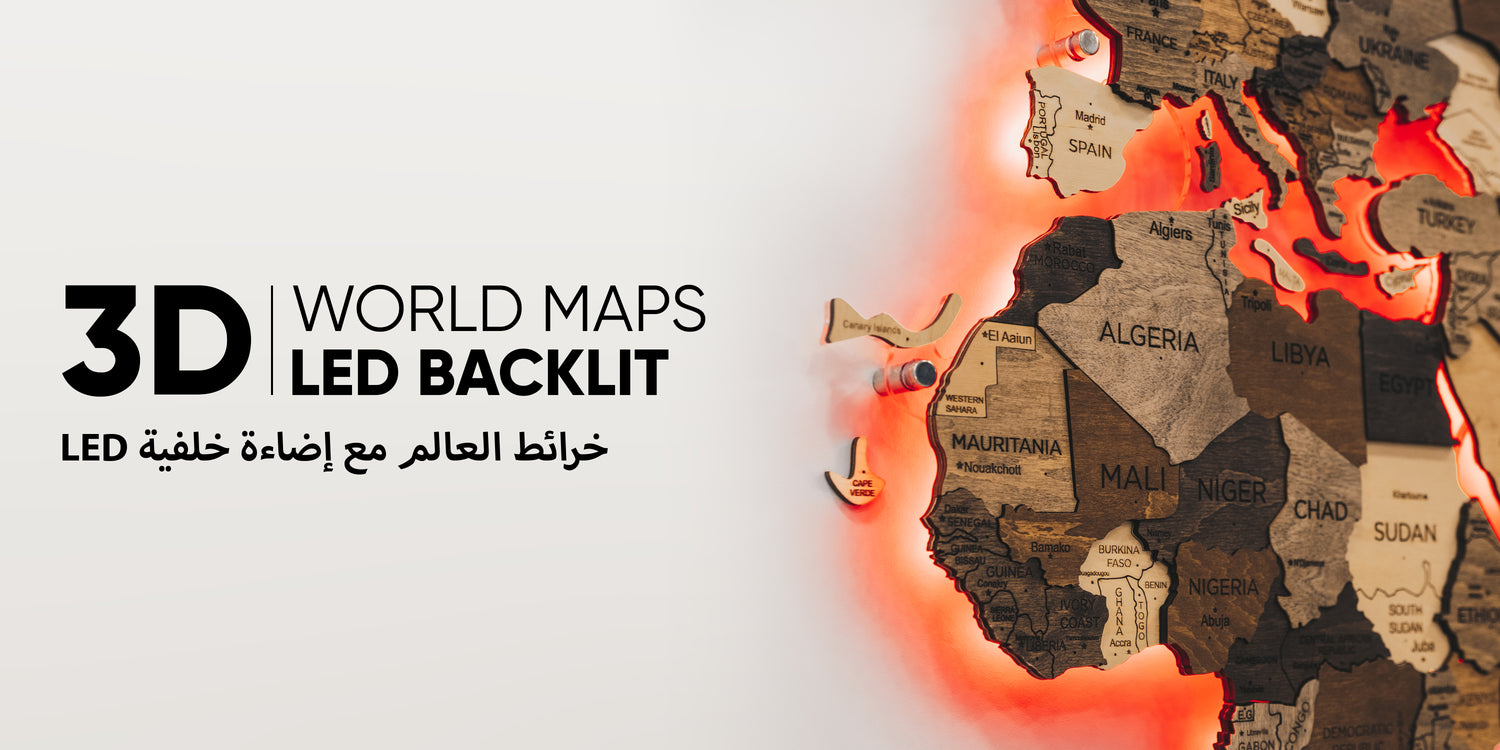 3D Wooden World Map with LED Backlit | Luxury Illuminated Wall Décor ...